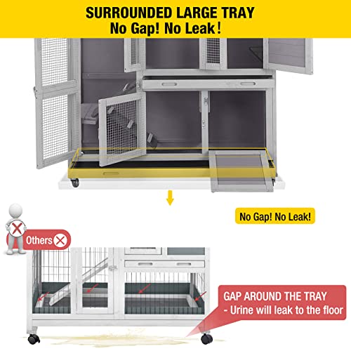 Aivituvin 47" Two Story Rabbit Hutch Bunny Cage with Wheels, Indoor Outdoor Guinea Pig Cage with 2 Deep No Leak Tray