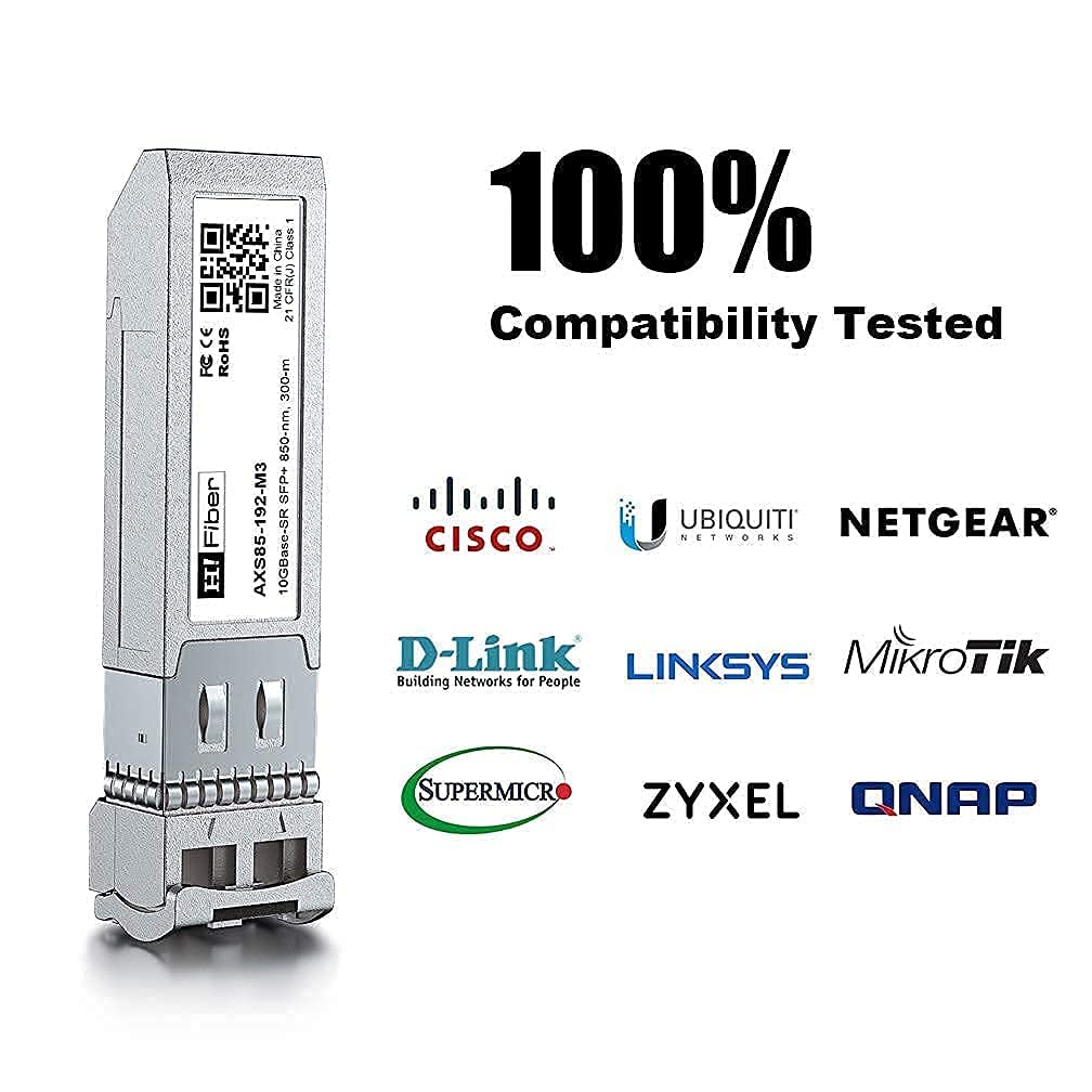 2 Pack 10G SFP+ SR Transceivers with 1m OM3 LC to LC Fiber Patch Cable, SFP+ to LC Multimode Module Compatible for Cisco SFP-10G-SR