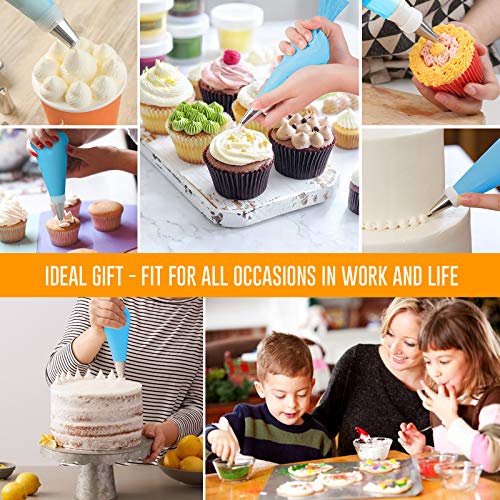 Kincown Piping Bags and Tips Set, 33pcs Frosting Piping Kit with 24 Stainless Steel Piping Tips, 2 Reusable Silicone Pastry Bags, 2 Couplers and 3 Icing Smoother, Piping Tips Set with Storage Case