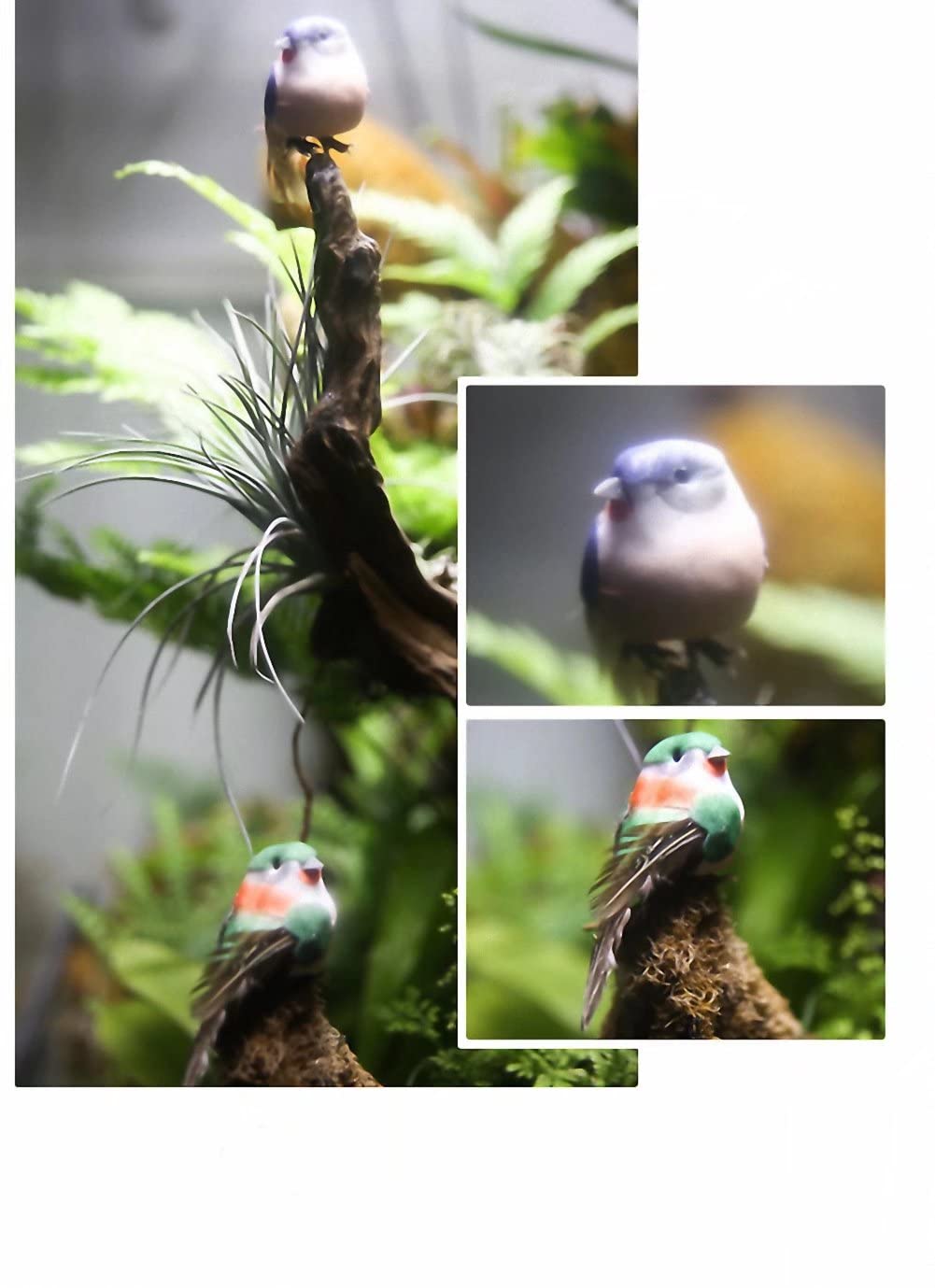 12Pcs Artificial Feather Birds Simulation Foam Birds with Claw Birds Ornaments DIY Craft for Home Garden Wedding Decoration Party Supplies