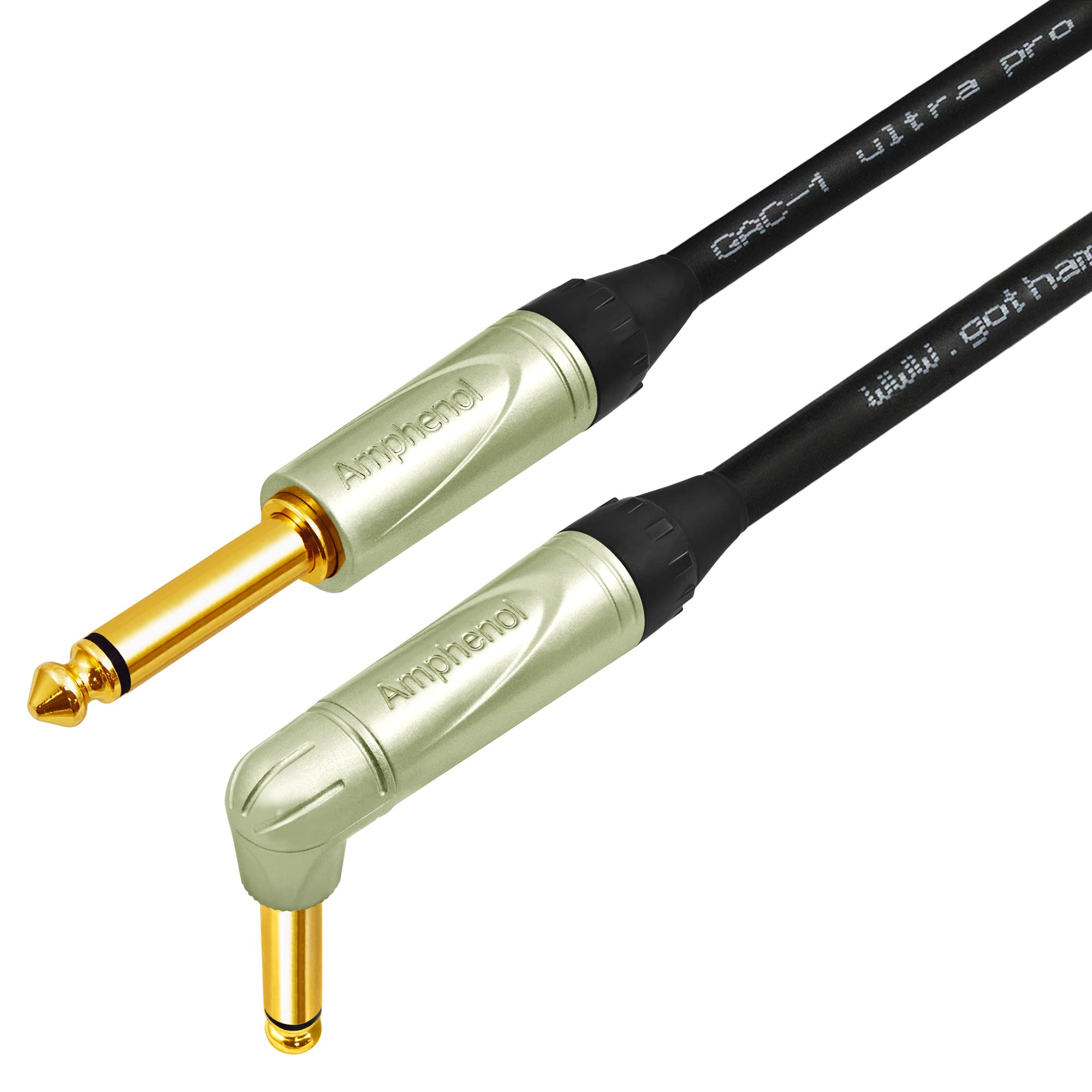 20 Foot - Gotham GAC-1 Ultra Pro (Black) - Premium, Low-Capacitance (21 pf/F) Guitar Bass Instrument Cable - Amphenol QM2R-AU & QM2P-AU ¼ Inch (6.35mm) Gold TS Connectors