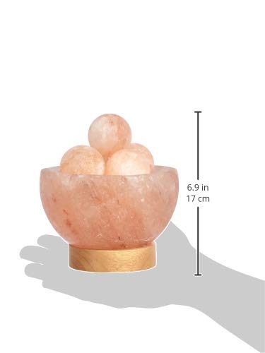 Amazon Basics Natural Himalayan Salt Lamp Bowl with Massage Balls, Wood Base with Dimmer Switch - Crystal Pink