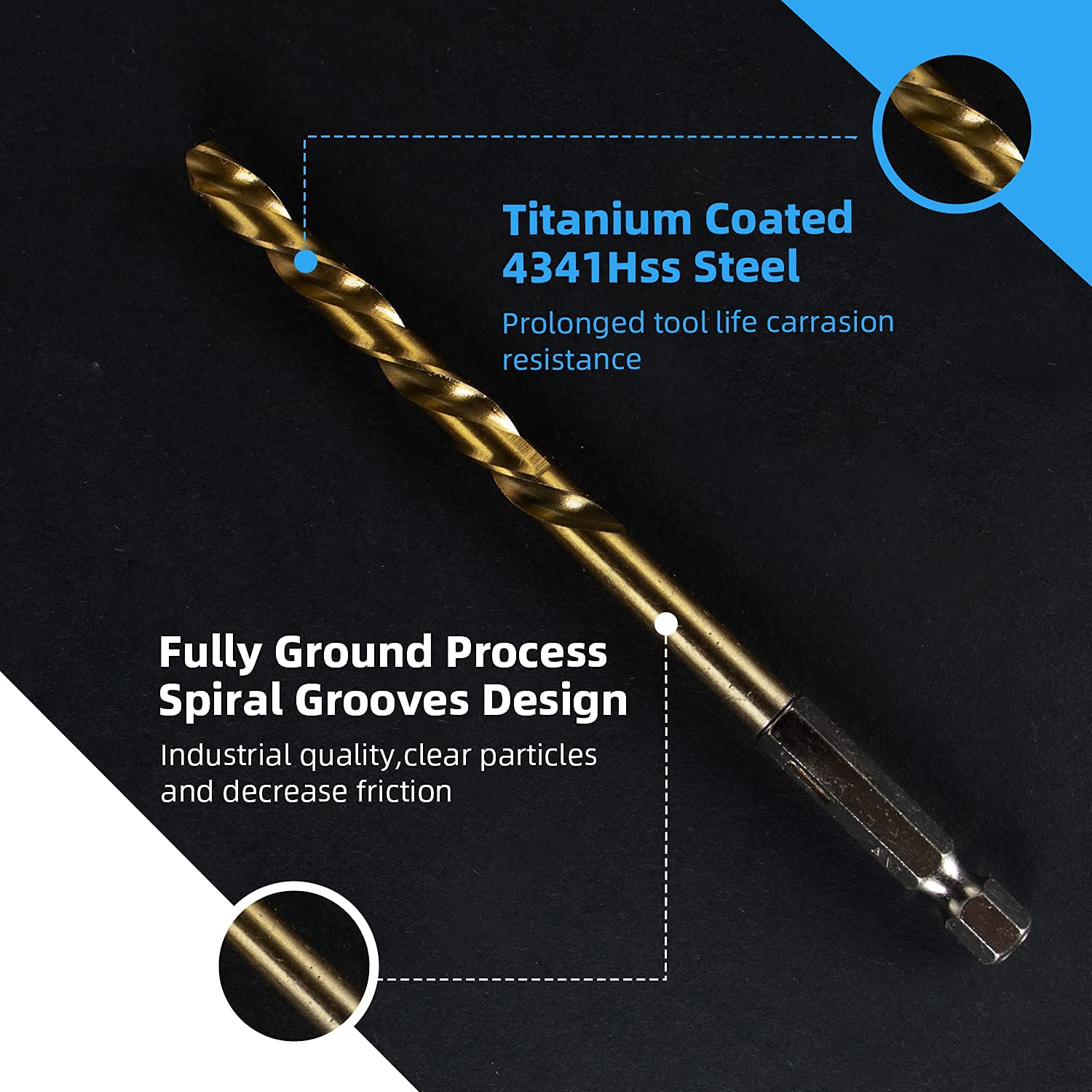 amoolo Hex Shank Drill Bit Set Combo 16Pcs (1/16"-1/4") + 10Pcs 1/8", Premium 4341 HSS Titanium Quick Change Impact Hex Drill Bits for Wood, Steel, Metal, Plastic