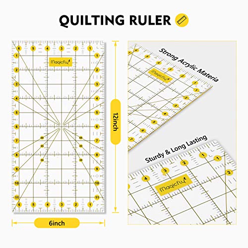 Magicfly Rotary Cutter Set, 45mm and 28mm Fabric Cutters Kit with Extra 10 Blades, A3 Double-Sided Self Healing Cutting Mat, 12x6 Inch Quilting Ruler for Sewing, Fabric Cutting, Art Crafting
