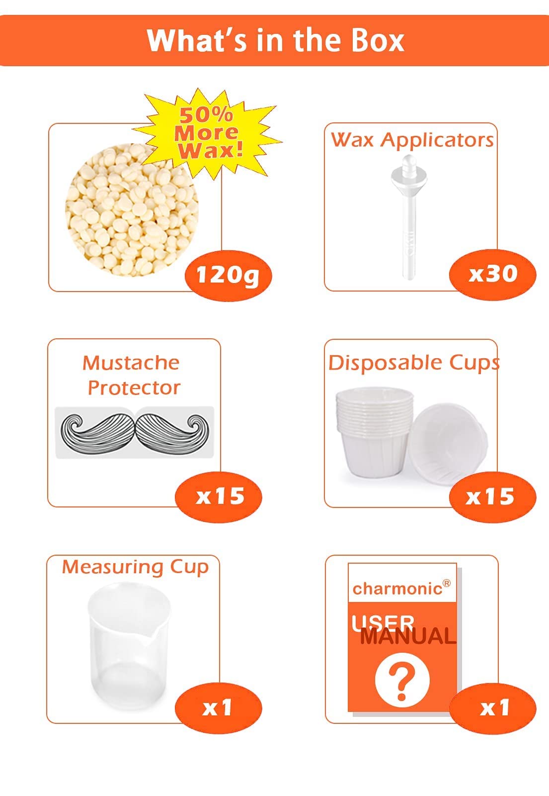 120g Charmonic Nose Hair Waxing Kit with 30 Applicators, Quick and Painless Removal for Men and Women, Enough for 15-20 Uses