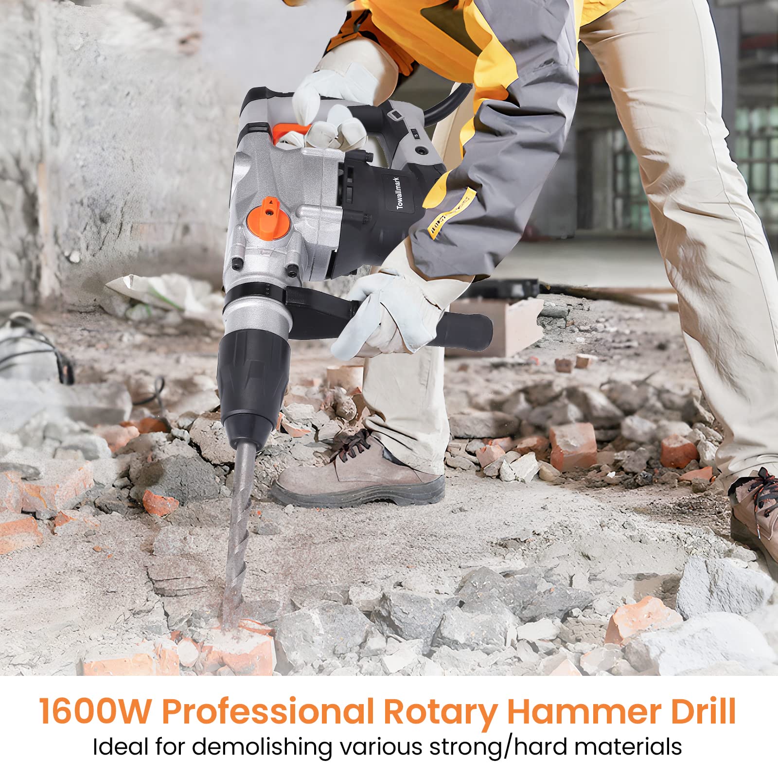 1-9/16" SDS-Max Heavy Duty Rotary Hammer Drill with Vibration Control, Safety Clutch,13 Amp 3 Functions Demolition Rotomartillo for Concrete