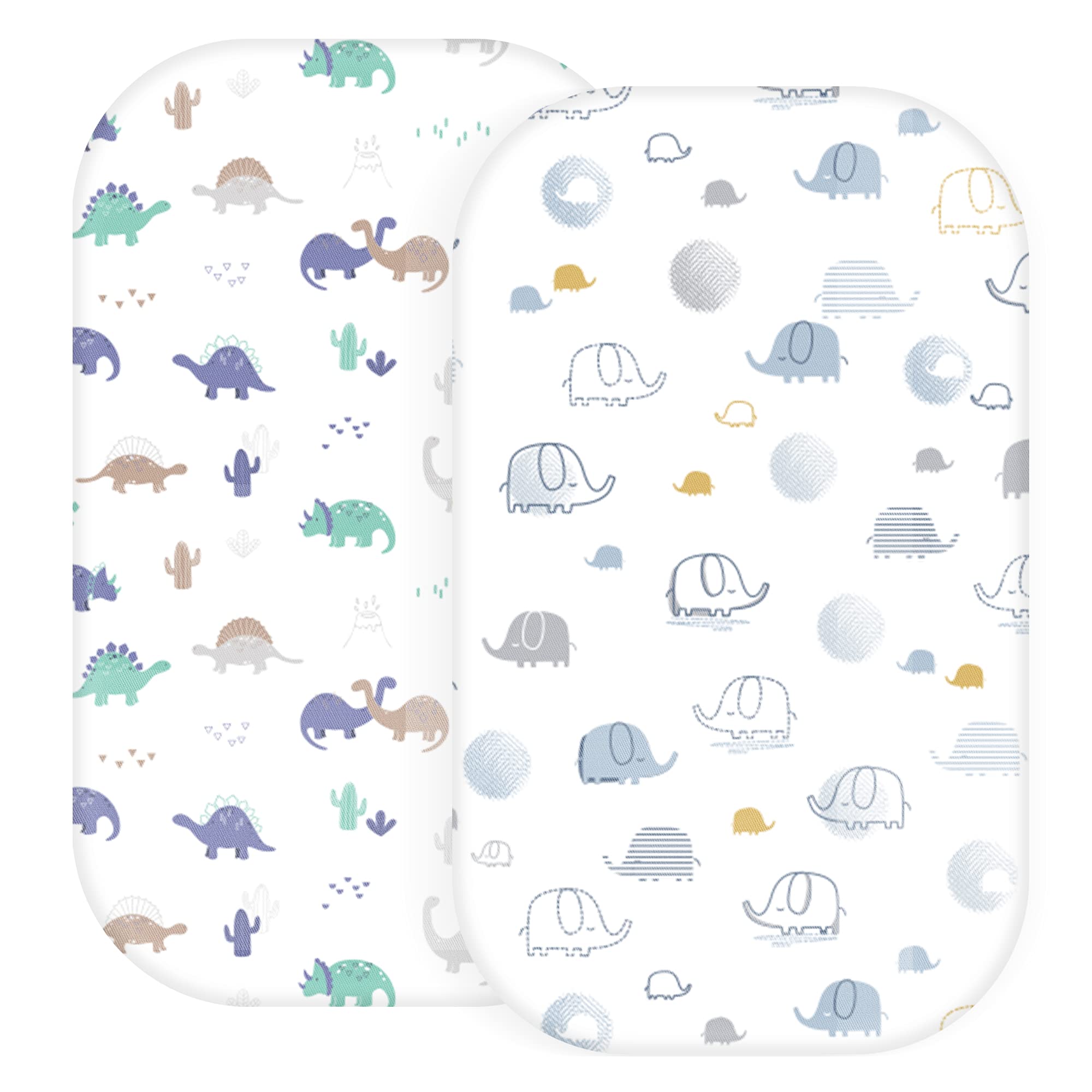 AMKE G607 Bassinet Fitted Sheet - 2 Pack - 100% Cotton Nursery Bedding, Rectangle and Oval Baby Bassinet Fitted Sheets - Fits AMKE Sleeper Crib Mattress (Animals)