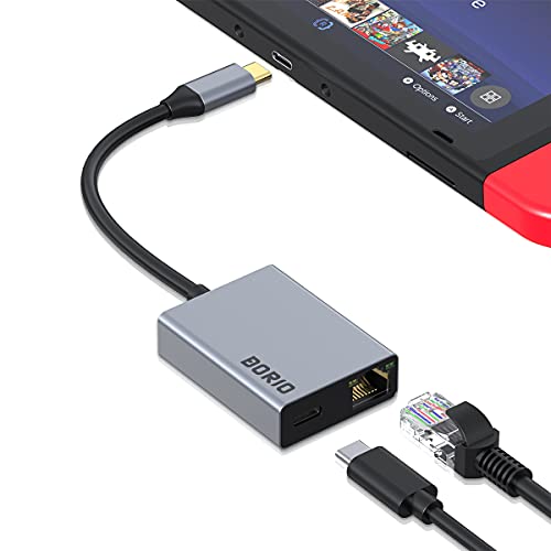 BORIO USB C Type-C to Gigabit Ethernet LAN Network Adapter Hub, Dock Docking Station,Computer Networking Hubs, for Nintendo Switch,MacBook Pro, MacBook Air,iPad Pro,XPS, and More (Silver Gray)