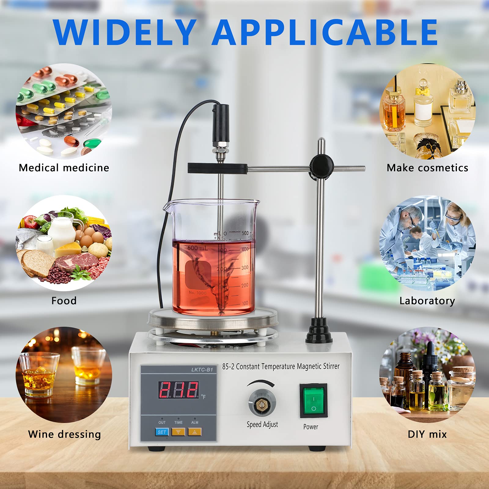 Magnetic Stirrer, Hot Plate with Digital Temperature Display & Speed Adjusting, Magnetic Mixer with 7 Pcs Stirrer Stir Bars Mixed, Home Lab Stirrer, 1000ML