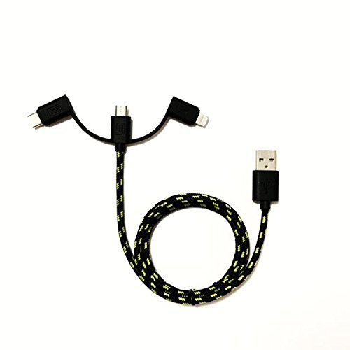 3-in-1 Cable (Apple Lightning-USB Type-C-microUSB) Hi Strength Braided Cable (1 Meter) (2 PCS)