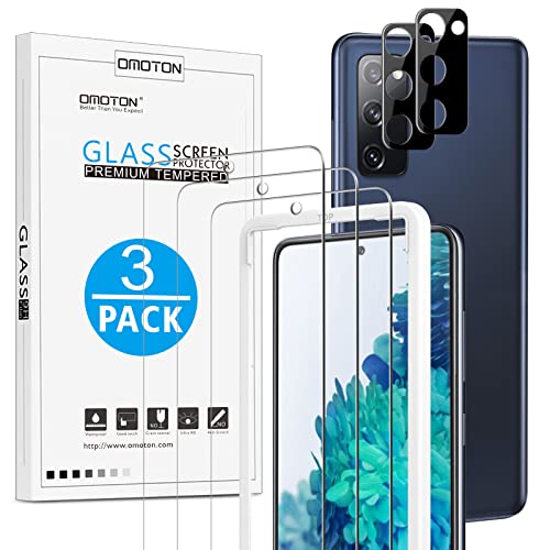 OMOTON [3+2 Pack] Samsung Galaxy S20 FE 5G Screen Protector & Camera Lens Protector, Tempered Glass/Guide Frame/High Definition/9H Hardness