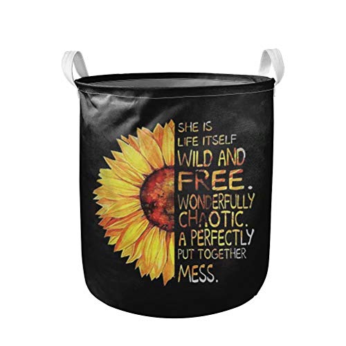 GOSTONG Inspirational Sunflower Storage Bins, Nursery Hamper Standing Laundry Basket Foldable Waterproof PE Coating Large Storage Baskets for Kids Boys Girls, Office, Bedroom, Clothes,Toys