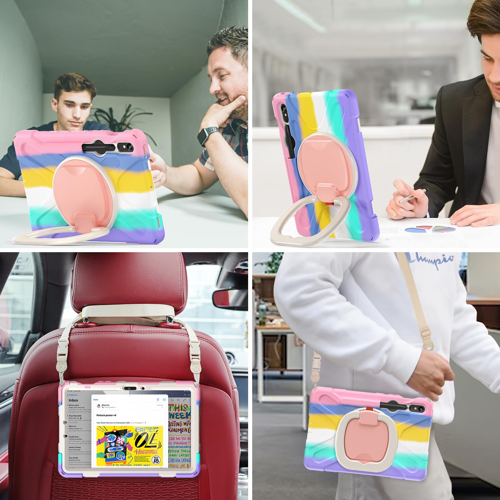 BATYUE Case for Samsung Galaxy Tab S9 FE 10.9" inch 2023, for Galaxy Tab S9 11" inch 2023, for Galaxy Tab S8/S7 Case with S Pen Holder/Rotating Stand/Shoulder Strap, Colourful Pink