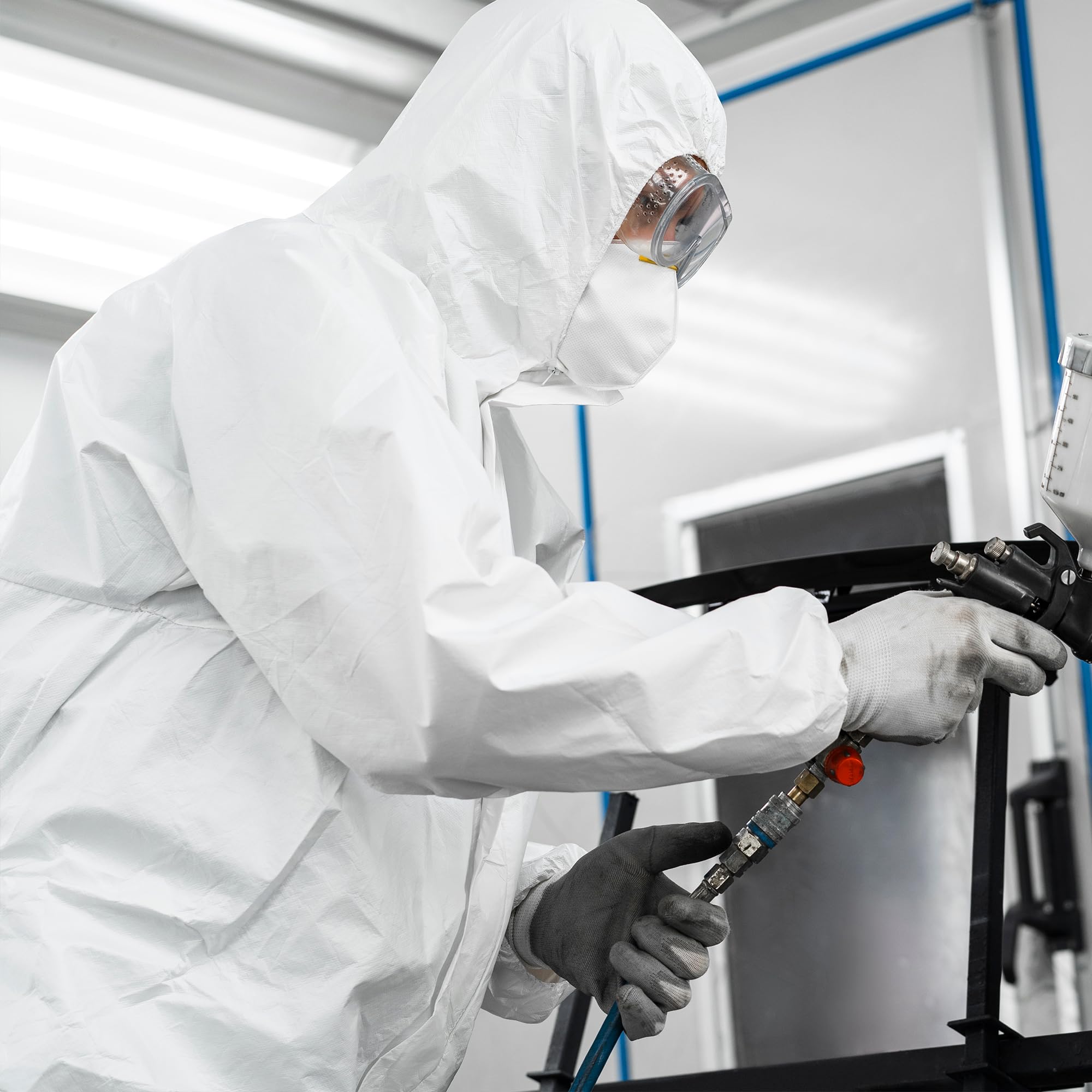 AMZ White Hazmat Suits, Small. Pack of 5 Lightweight Microporous Disposable Coveralls with Hood, Boots, Elastic Wrist, Lower Back, Zipper. Breathable Durable 60 GSM Painters Suit Disposable