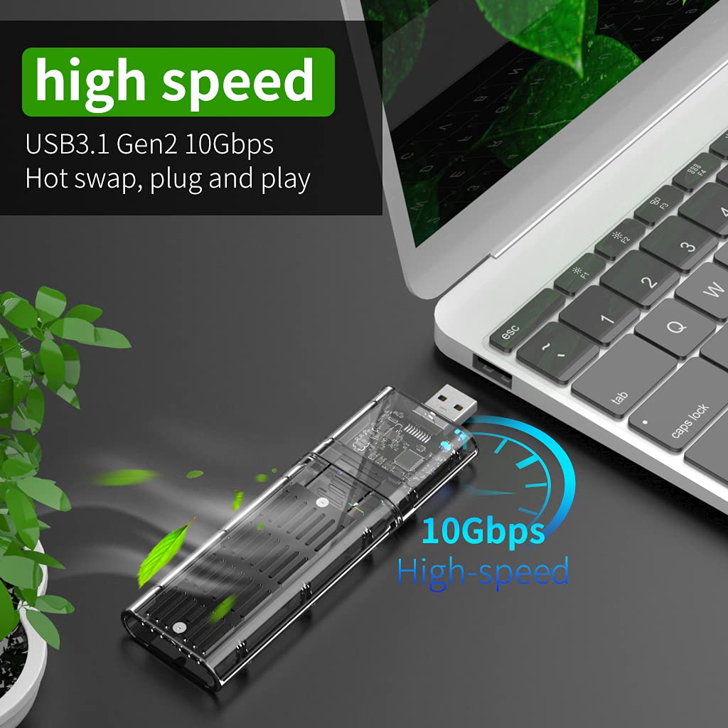 AOJUE M.2 NVME SSD Enclosure Adapter, USB 3.1 Gen 2 (10 Gbps)(USB3.0 Compatible) to NVME PCI-E M-Key Solid State Drive External Enclosure (Fits only NVMe PCIe 2242/2260/2280)-DM201PUA (Black)