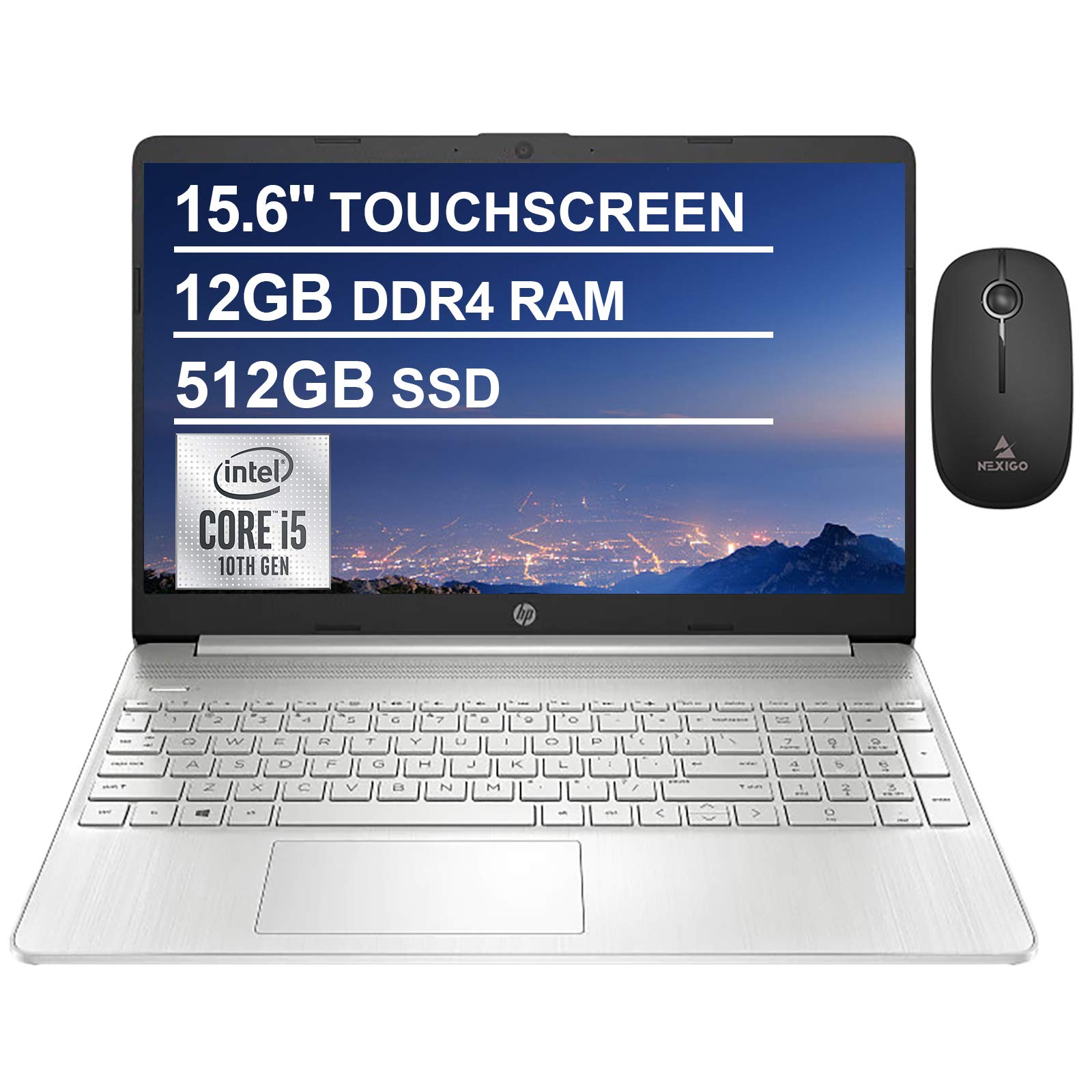 2021 HP Pavilion 15.6 Inch FHD 1080P Touchscreen Laptop, Intel Core i5-1035G1 (Beats i7-7500U), 12GB DDR4 RAM, 512GB SSD, Bluetooth, Webcam, Win10, Silver + NexiGo Bundle