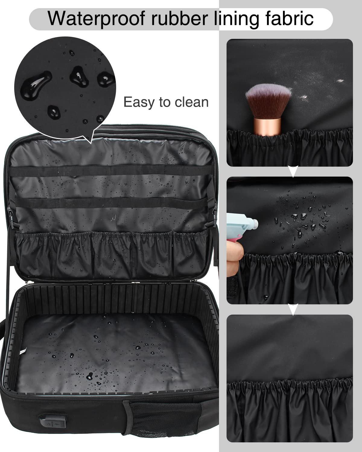MONSTINA Barber Travel Backpack,16.5" Large Makeup Train Case for Hairdresser,Professiona Hairstylist Organizer Hairdressing Tool Box,Insulated Compartment,USB External Charging