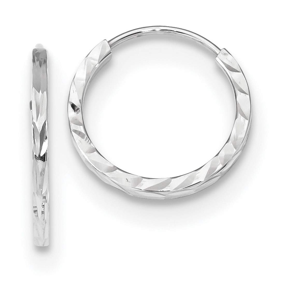 1.35mm Square Tube Endless Hoop Earrings Diamond-Cut in Real 14k White Gold 25 mm