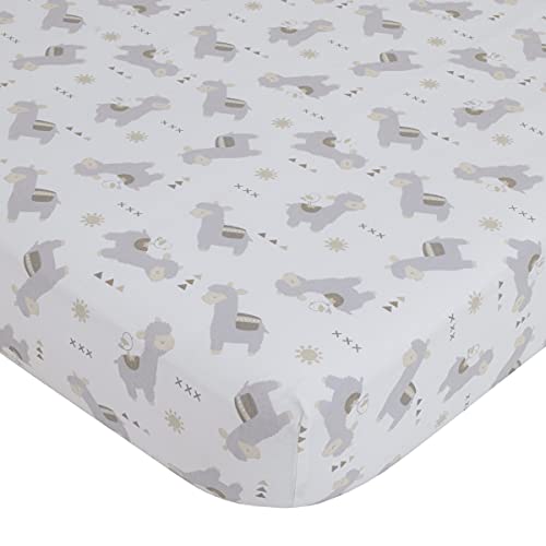 NoJo Mama's Little Llama Grey, White and Charcoal 4 Piece Nursery Crib Bedding Set - Comforter, Crib Sheet, Dust Ruffle and Nursery Organizer