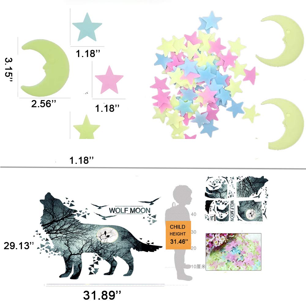 AMODA Funny Dinosaur Wall Decals Removable Boys Nursery Room Wall Art Murals Stickers Creative Dinosaur Story Kids Room Decor-23.6 x 35.4Inch (Dinosaur Story) (Moon Wolf)