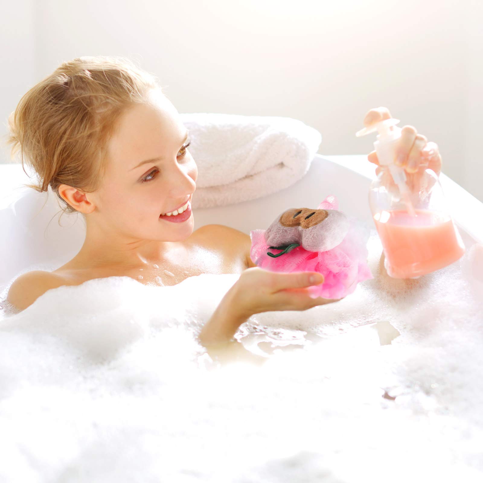 6 Pieces Cute Fruit Bath Shower Sponge Loofahs Mesh Pouf Shower Ball Colorful Cartoon Body Scrubber Balls Shower Mesh for Kids Adults