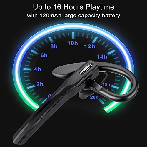 ACOME Bluetooth Headset V5.0 Wireless Earpiece 16H Playtime, Single Earhook Business Headphones Earbud with Mic Clear Call Noise Cancelling Hands-Free Bluetooth Headset with Volume Control (Black)