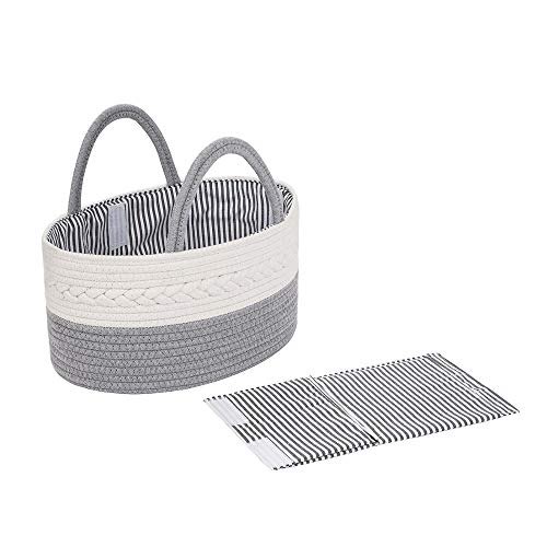 3 LITTLE GIGGLES Baby Diapers Organizer with Removable Storage Divider - Rope Cotton Design, Grey, 15 x 10β - Toy Caddy for Babies