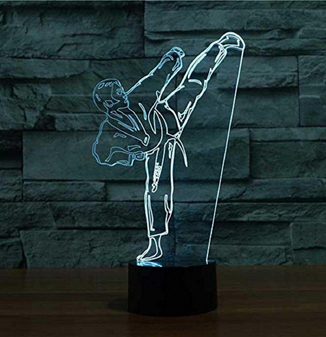 3D Gradient Karate Taekwondo Night Light Remote Control Touch Switch 16 Color Change LED Table Desk Lamp Acrylic Flat ABS Base USB Charger Home Decoration Toy Birthday Xmas Kid Children Gift