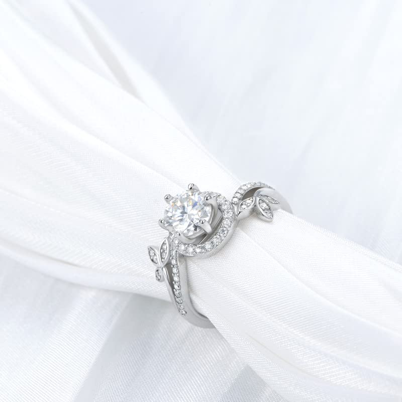 1.38 Carat (ctw) D-VVS1 moissanite engagement rings for women Platinum Plated Silver moissanite rings-Y-5.5