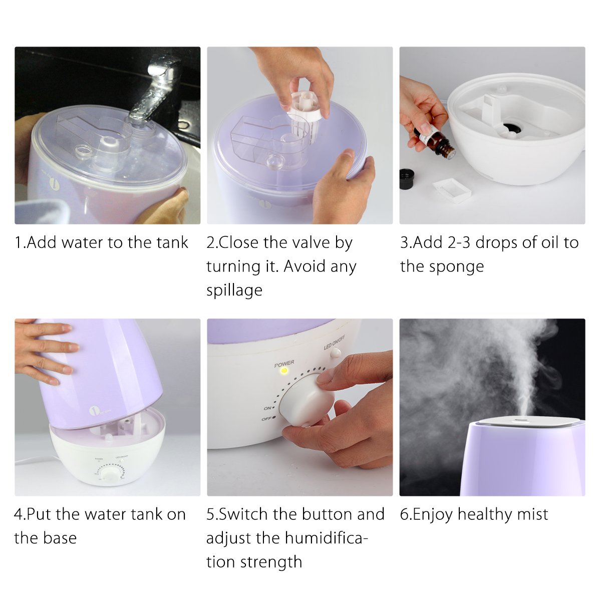 1byone Humidifiers for Bedroom 6L Cool Mist Air Ultrasonic for Plants Indoor with Essential Oils Diffuser for Baby Kids, with 7 Colour Night Light, Ultra Quiet & Easy to Clean, Auto Shut-off, Blue