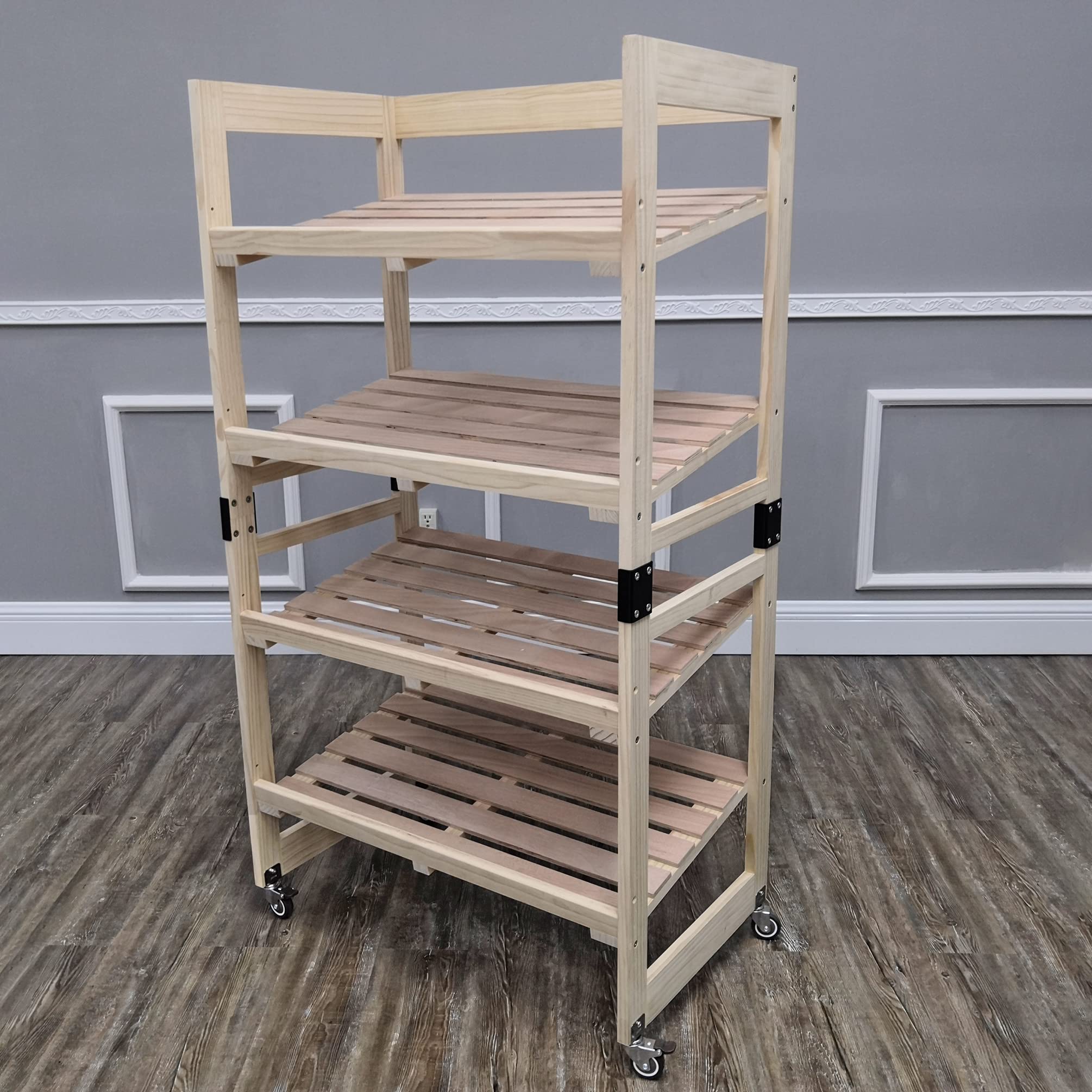 FixtureDisplays® 4-Tier Bakery Bread Rack with Angled Shelves Wooden Display Rack Bread Store Rack 30X18X55" 101143