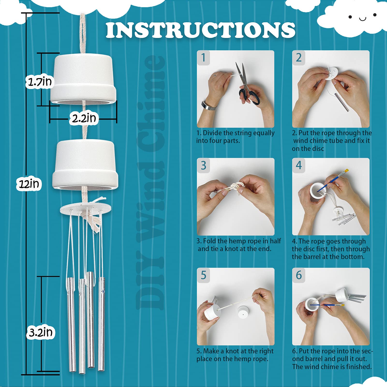 3-Pack DIY Wind Chime Kits- Arts and Crafts for Boys Girls Kids Ages 8-12 4-8 6-8 5-7 3-5, Construct & Paint Birthday Holiday for Kids