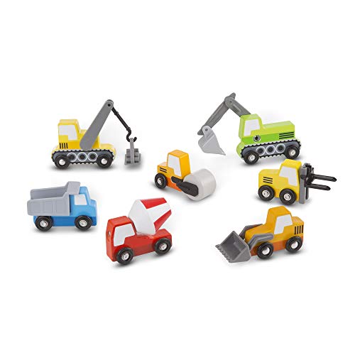Melissa & Doug Wooden Town Play Set & Wooden Construction Site Vehicles