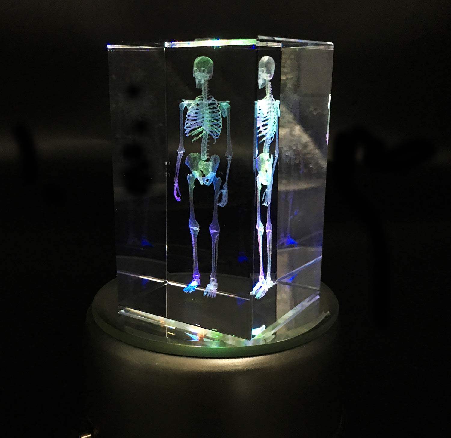 3D Human Skeleton Anatomical Model Paperweight(Laser Etched) in Crystal Glass Cube Science Anatomy Gift (No Included LED Base)(3.1x2x2 inch)