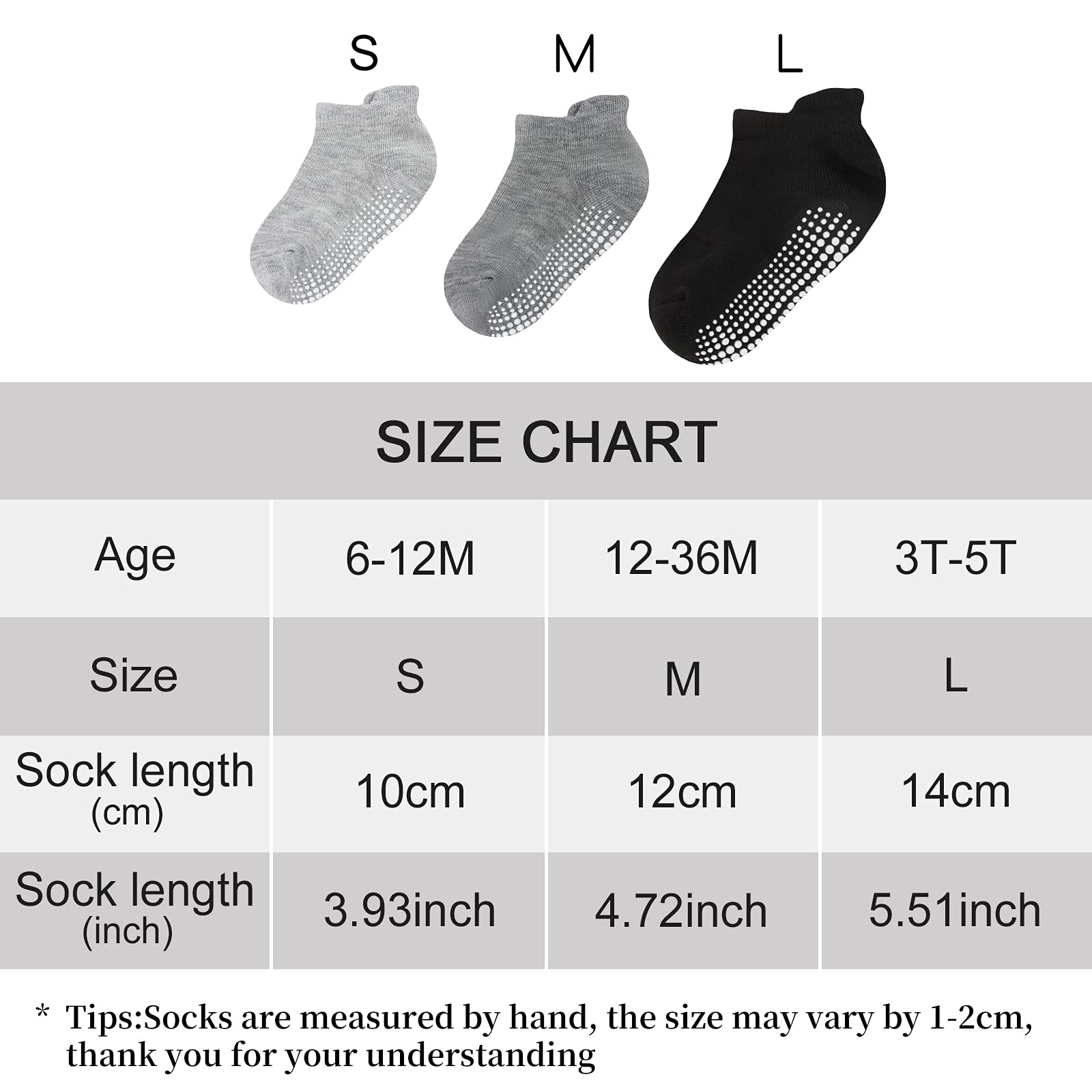 BOOPH Non Slip Toddler Socks Baby Boys Girls Anti Skid Grip Socks 3-5T Black