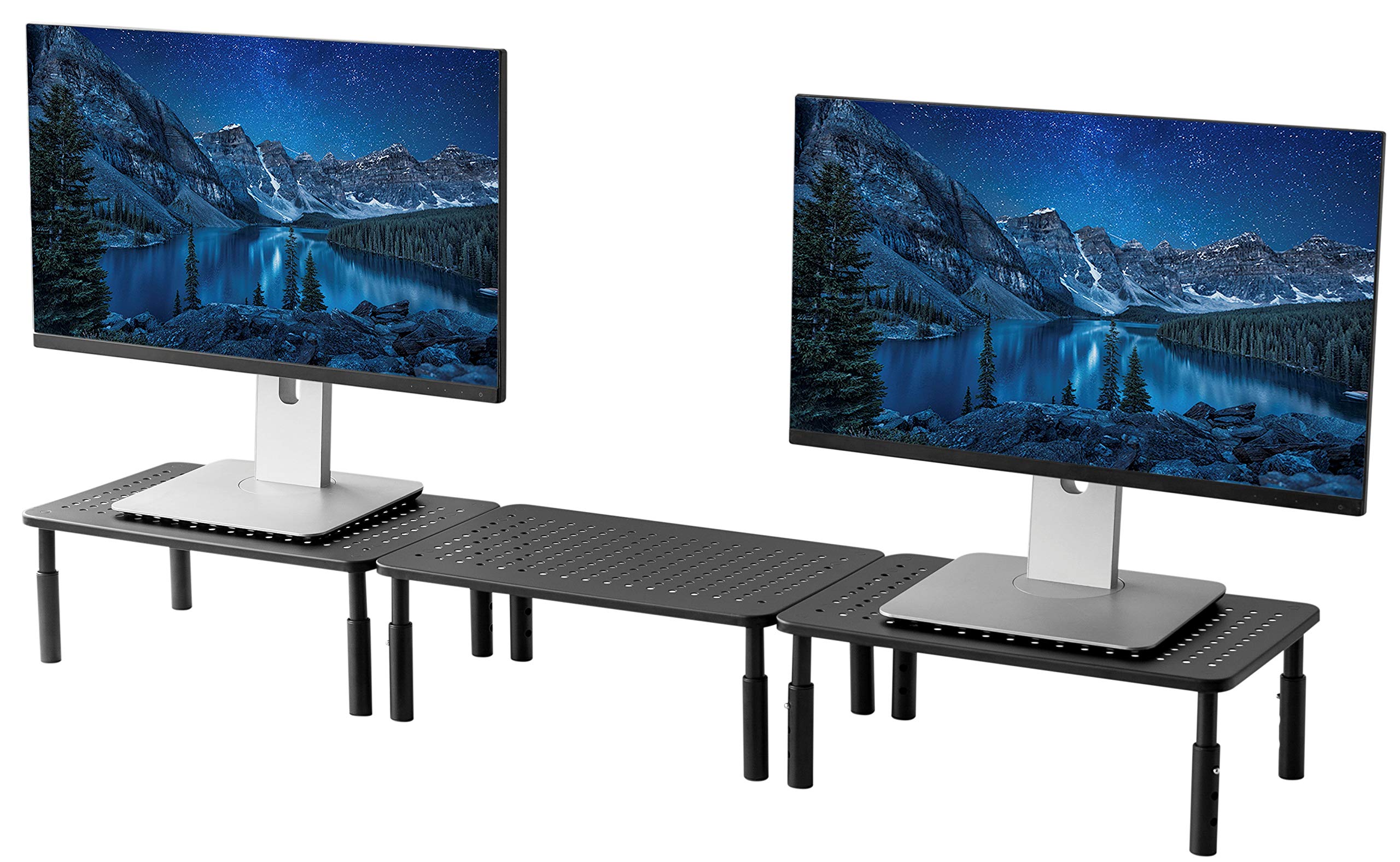 3-Pack Premium PC Monitor & Laptop Stand with Sturdy, Stable Black Metal Construction. Fashionable Riser is Height Adjustable with Non-Skid Rubber. Perfect for Computer Monitor, iMac or printer Shelf