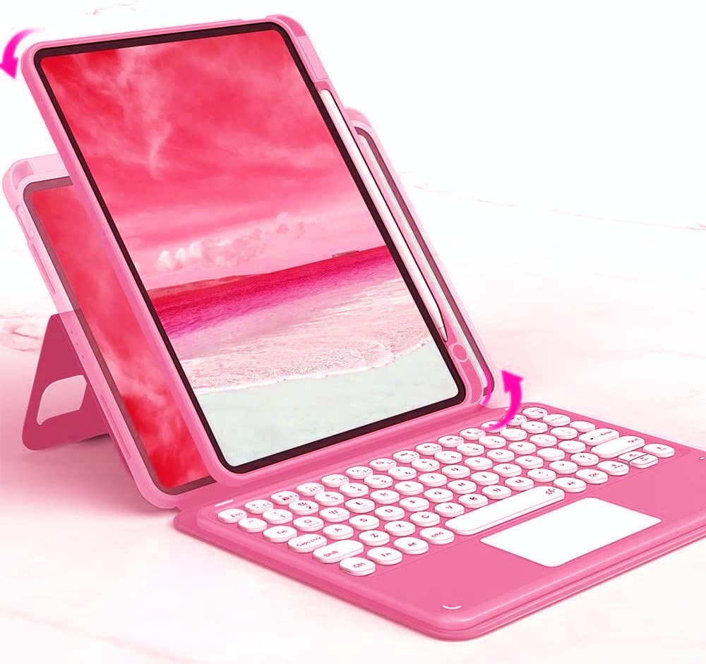 HENGHUI Magnetic iPad 10th Generation Keyboard Case with Touchpad Cute Color Keyboard Vertical Stand Movable Clear Back Case Detachable Keyboard (Dark Pink)