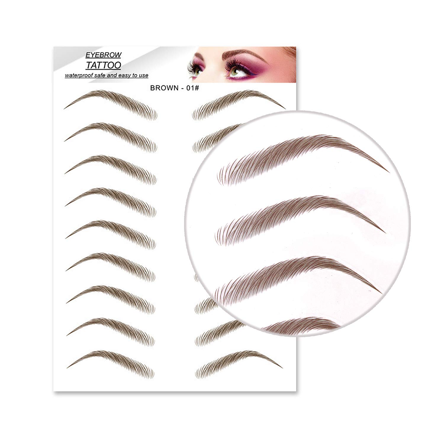 6 Sheets Eyebrow Tattoo Stickers 6D Realistic Stick-On Eyebrow Stencil Shape Waterproof Transfer Eyebrow Decal Quick Makeup Tool(3 styles brown)