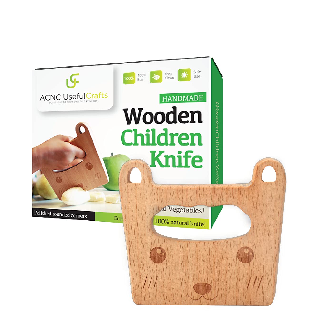 Wooden Kids Knife;Wooden Handmade Children Knife for safe cutting Fruits and Vegetables - Eco Friendly Cute Bear Shape Kids Safe Knife; Montessori Kids Utensil; Children Fruit and Vegetable Chopper;