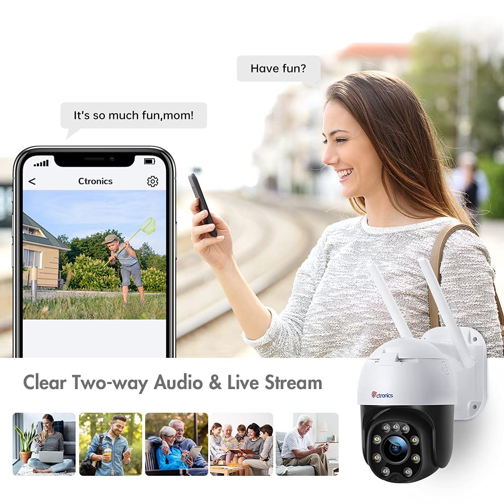 Ctronics 3G/4G LTE No WiFi Security Outdoor Camera with 30m Color Night Vision, 1080P PTZ 360° Digital Zoom Surveillance Camera Auto Tracking Human Detection Two-Way Audio IP66, SIM Card Included