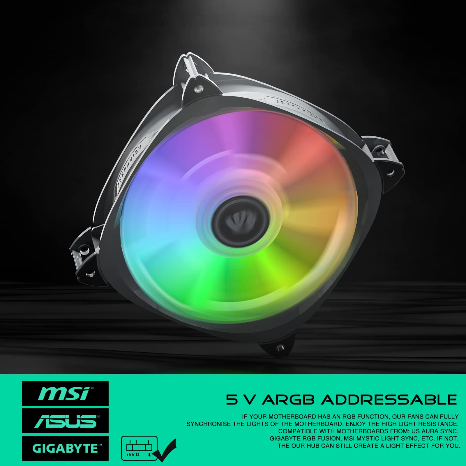 Asiahorse Fish-Bone Argb Case Fans,120mm Quiet Computer Cooling PC Fans Sync/Remote Control, Adjustable Speed, SATA Connection (3pack Grey)