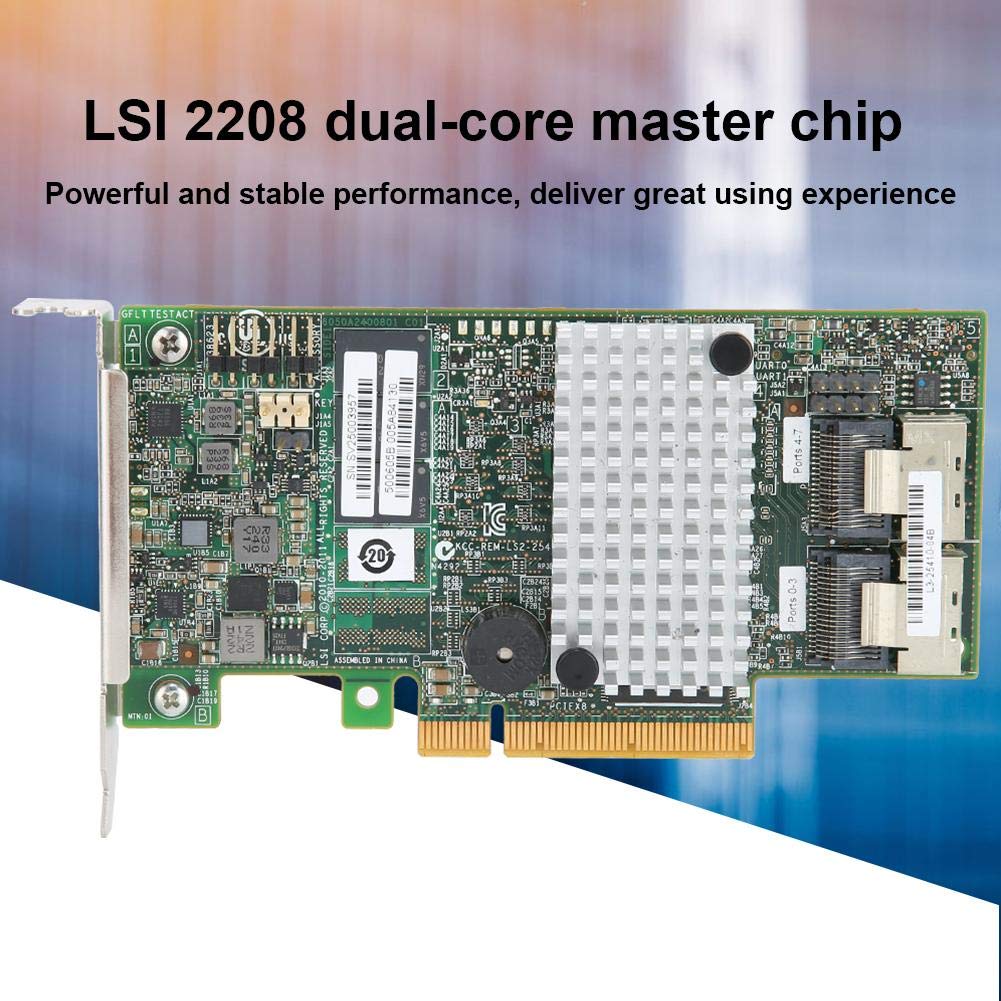 ASHATA SAS Controller Card, 8-Port SATA+SAS Ports Expansion Card, 9267-8i 2208 6Gb/s 512MB PCI-E 2.0 8Port SATA/SAS RAID0/1/10 Controller Card Low Baffle