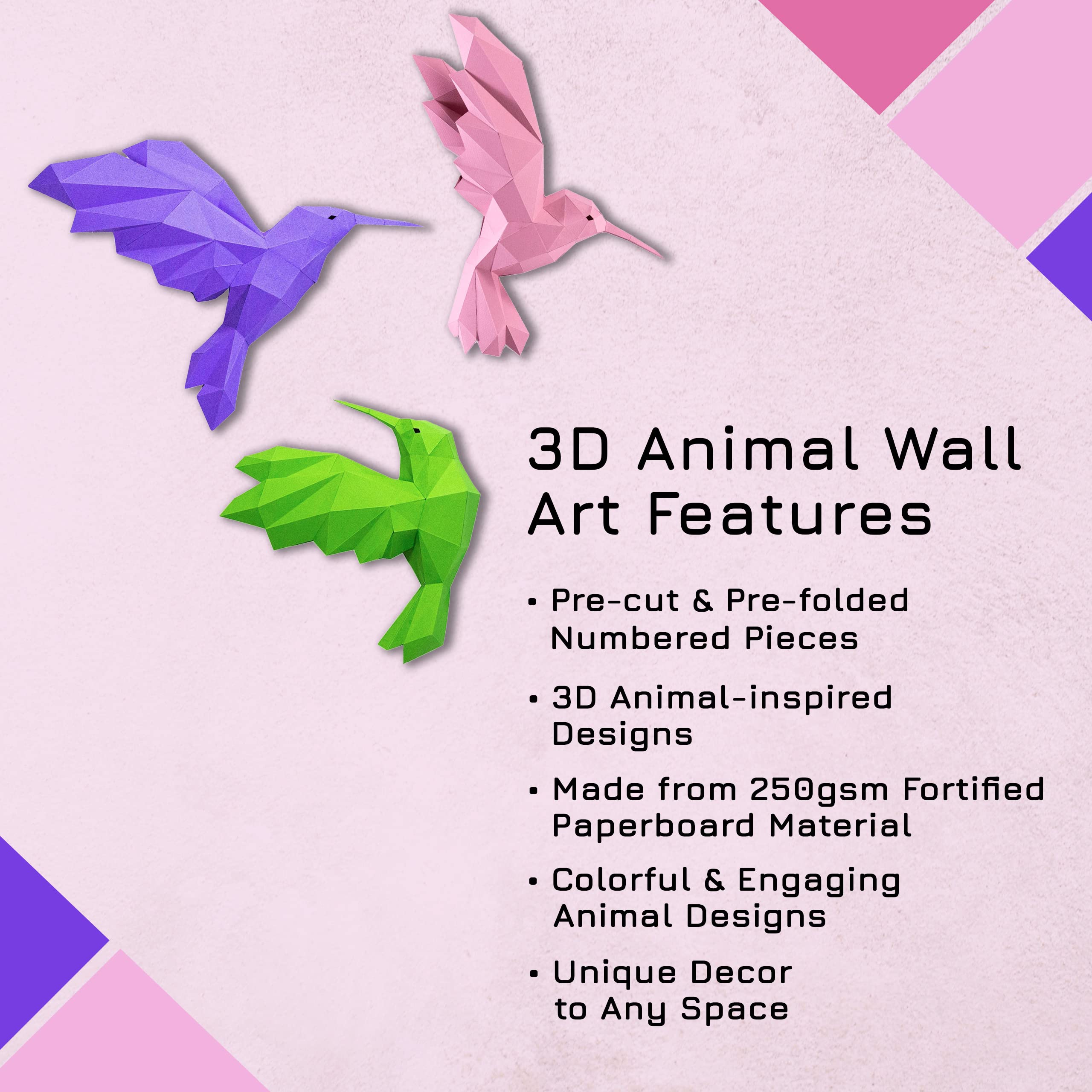 3D Paper Animal Wall & Art Decor - Pre-fold & Pre-cut Papercraft 3D Animal Model Kits - 250 GSM Puzzled 3D Origami Paper - DIY 3D Puzzle by PaperCraft World - Bunny