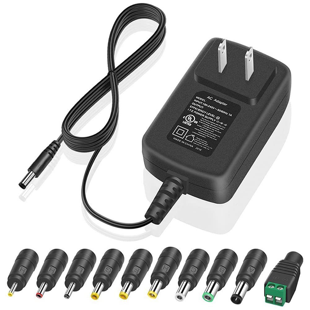 VIFOCUFY 26V 1A 0.5A AC Adapter Power Supply 26W 10 Tips Charger Power Cord for Speakers Scanners Routers Home Appliances Charger Replacement with UL Listed