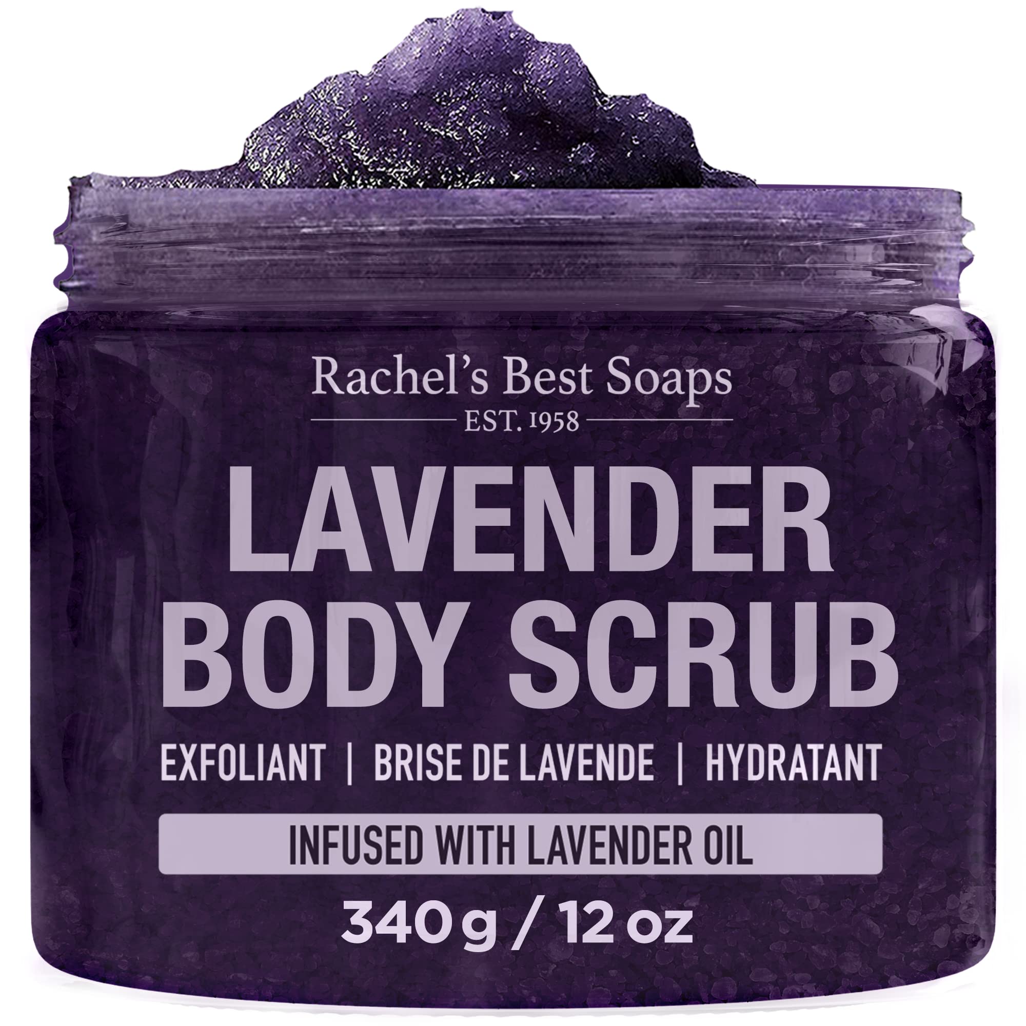 BeautyFrizz Lavender Body Scrub for Women - Exfoliating Body Scrub - Contains Sea Salt, Aloe and Shea Butter - Gently Exfoliates - 12 oz