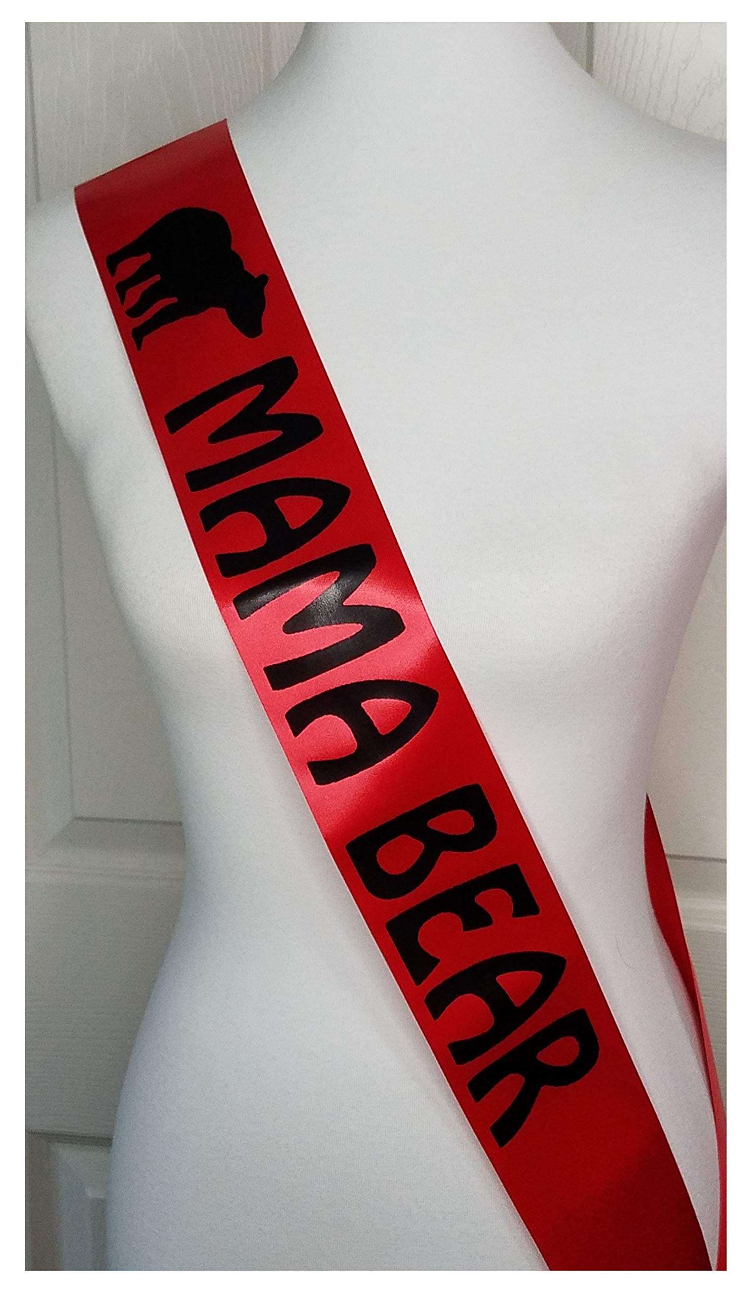 Amy's Bubbling Boutique Mama Bear Baby Shower Sash for Mom to Be Red & Black with Silver Pin for Adjustable Closure