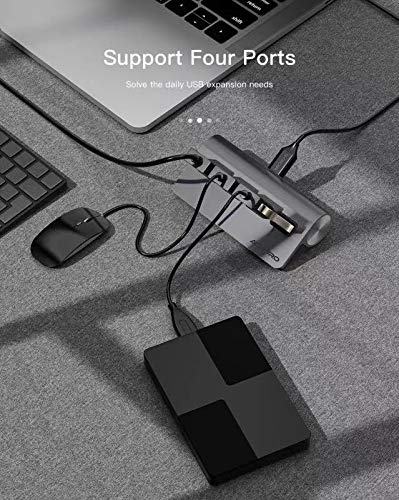 Achoro Premium Quality Computer USB Port Expander – 4 Ports Portable USB Hub - Compatible with MacBook, Windows, iMac, Hard Drive, and PC – High-Speed 3.0 USB HUB (Space Grey)