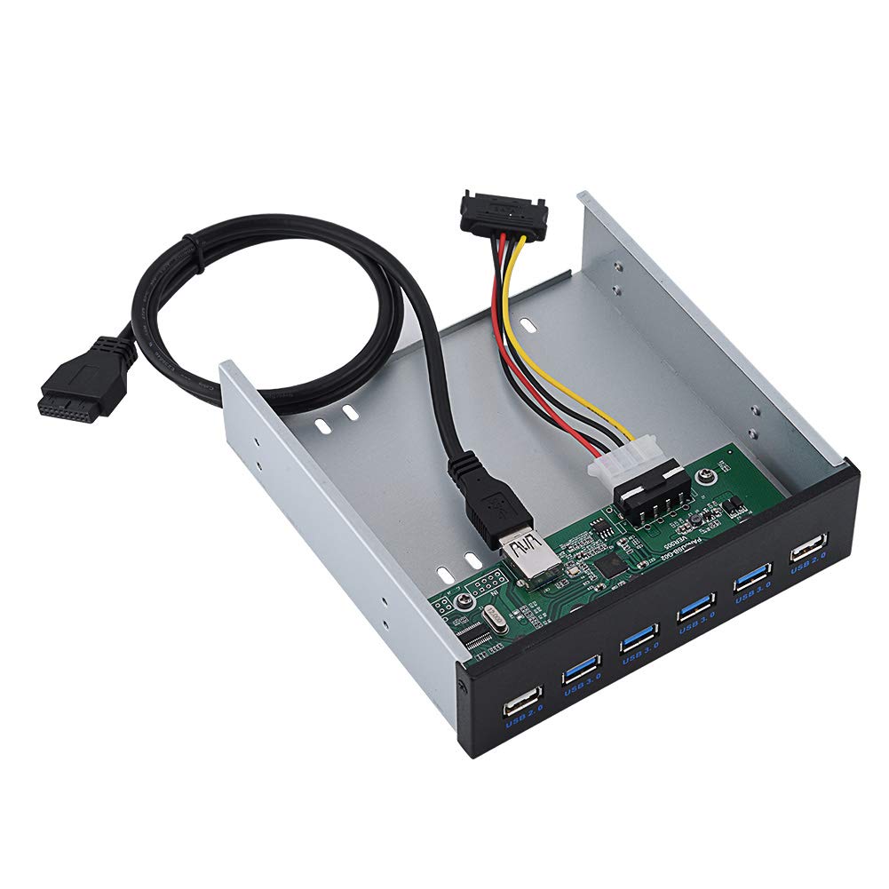 ASHATA USB Front Panel,19 pin to 6 Interface (4 * USB3.0 + 2 * USB2.0) Metal Front Panel USB Hub,High Speed USB 3.0 Front Panel USB 3.0 Hub,Plug and Play