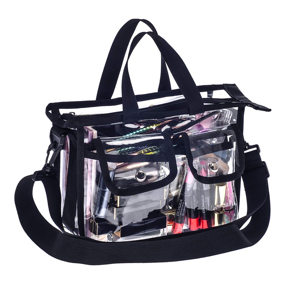Jula Vance Medium Clear PVC Makeup Artist Set Bag Transparent Cosmetic Storage Bag Travel Make up Kits Organizer MUA Bag Stadium Approved Clear Tote Bag with Removable Shoulder Strap