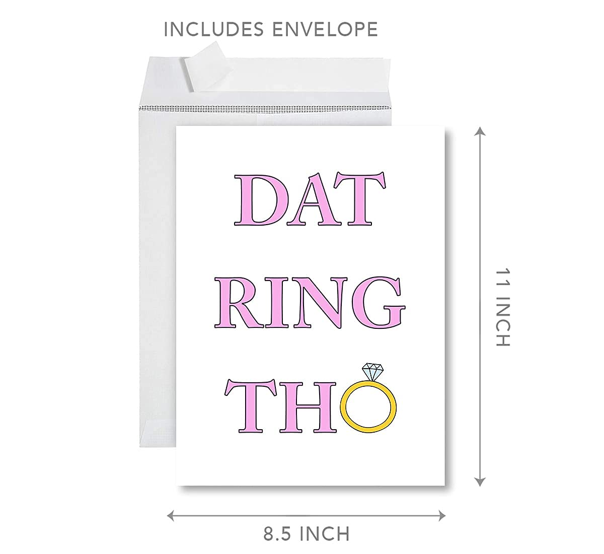 Andaz Press Funny Wedding Jumbo Card, Dat Ring Tho 8.5 x 11 inch Blank Congratulations Greeting Card with Envelope, Humour, Rude Card for Newlyweds, Bride and Groom, Engagement Party Card, 1-Pack